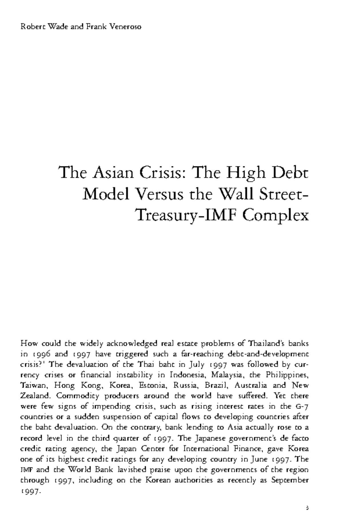 Wade-Final Exam Notes: The Asian Crisis and High Debt Model - Studocu