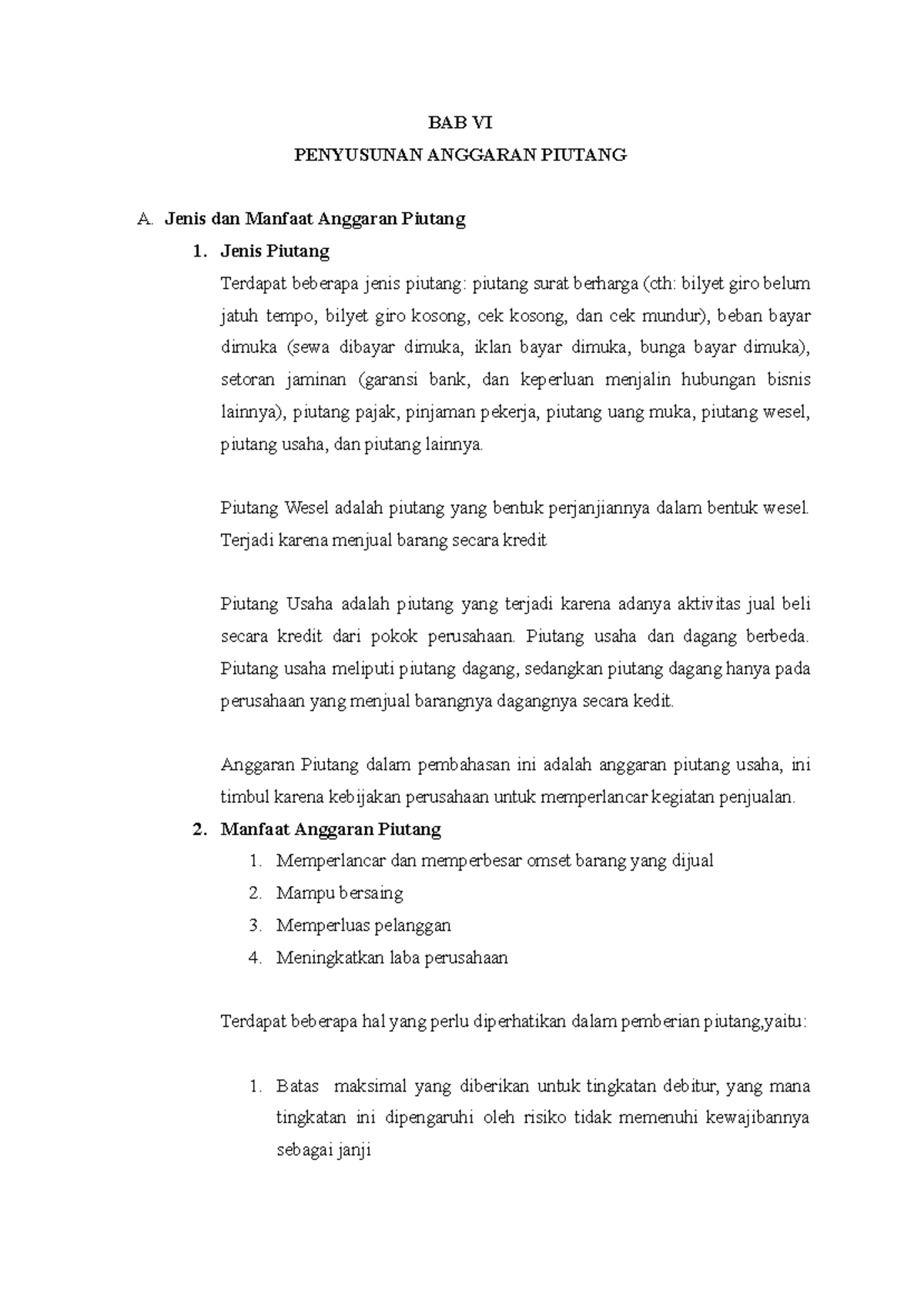 BAB VII Penyusunan Anggaran Piutang: Jenis, Manfaat, dan Faktor ...