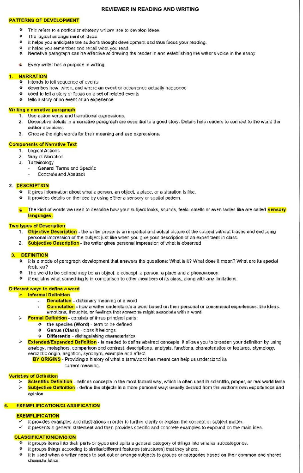 REVIEWER IN READING AND WRITING PATTERNS OF DEVELOPMENT (GL) - Studocu