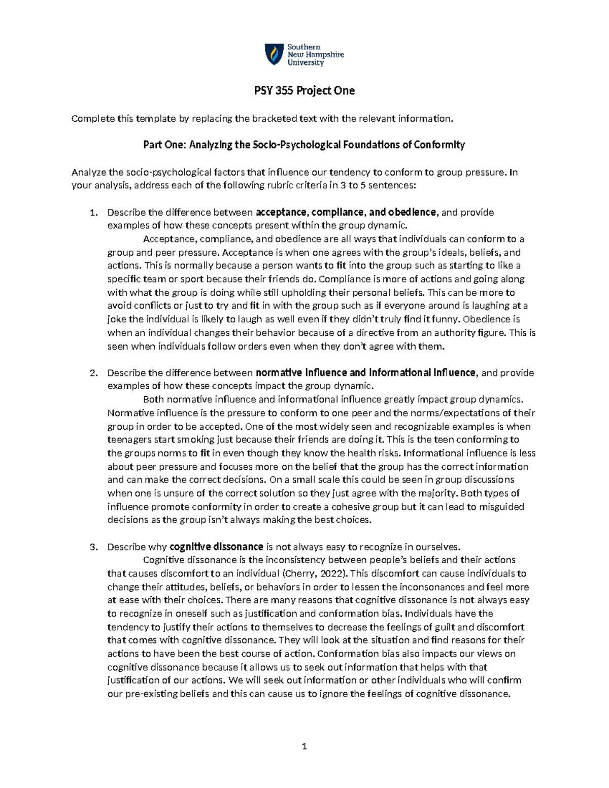 PSY 355 Project One - PSY 355 Project One Complete this template by ...