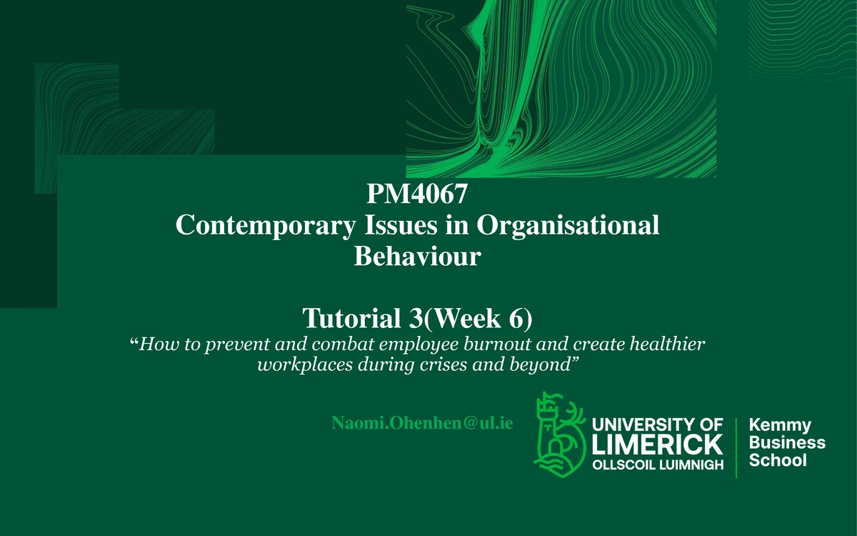 PM4067 Week 6 Tutorial 3: Addressing Employee Burnout Strategies - Studocu