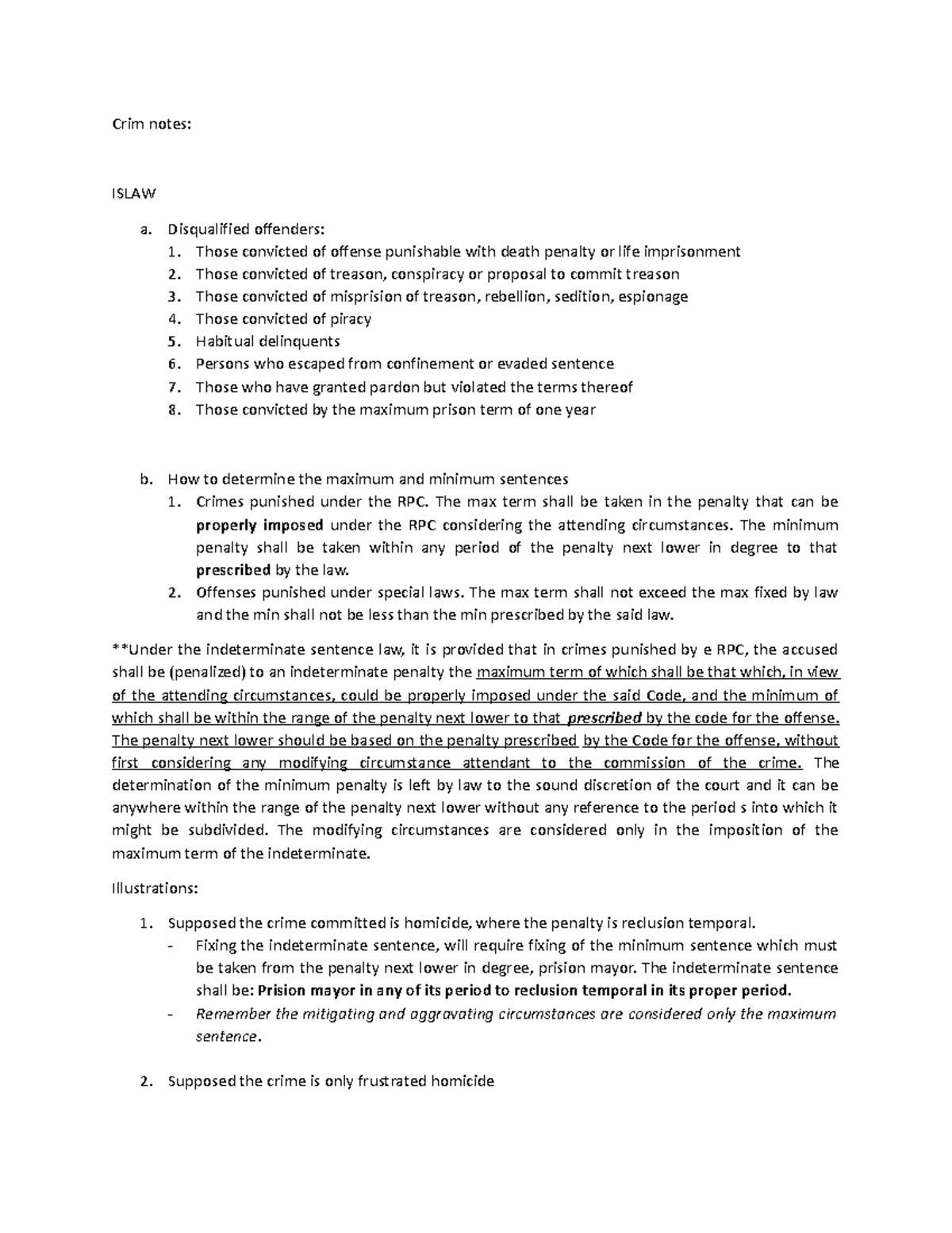 Crim Notes: ISLAW & Probation Fundamentals for Legal Studies - Studocu