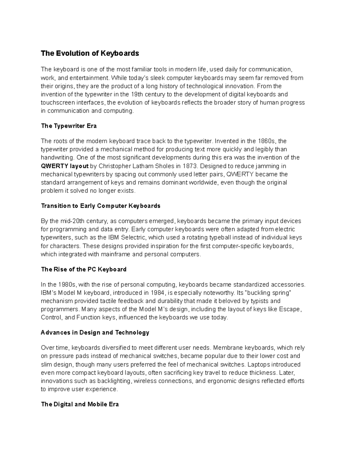 The Evolution of Keyboards: From Typewriters to Digital Era - Studocu
