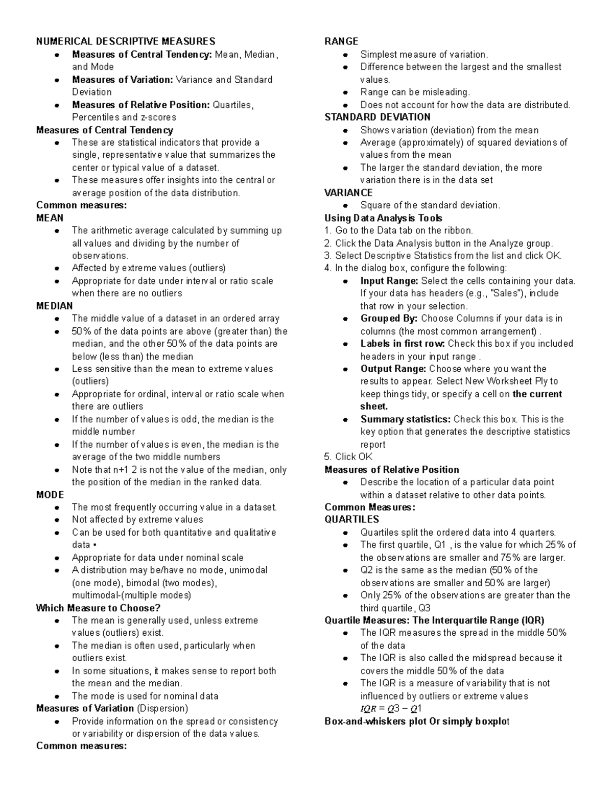 STAT 101: Descriptive Statistics - Measures of Central Tendency and ...