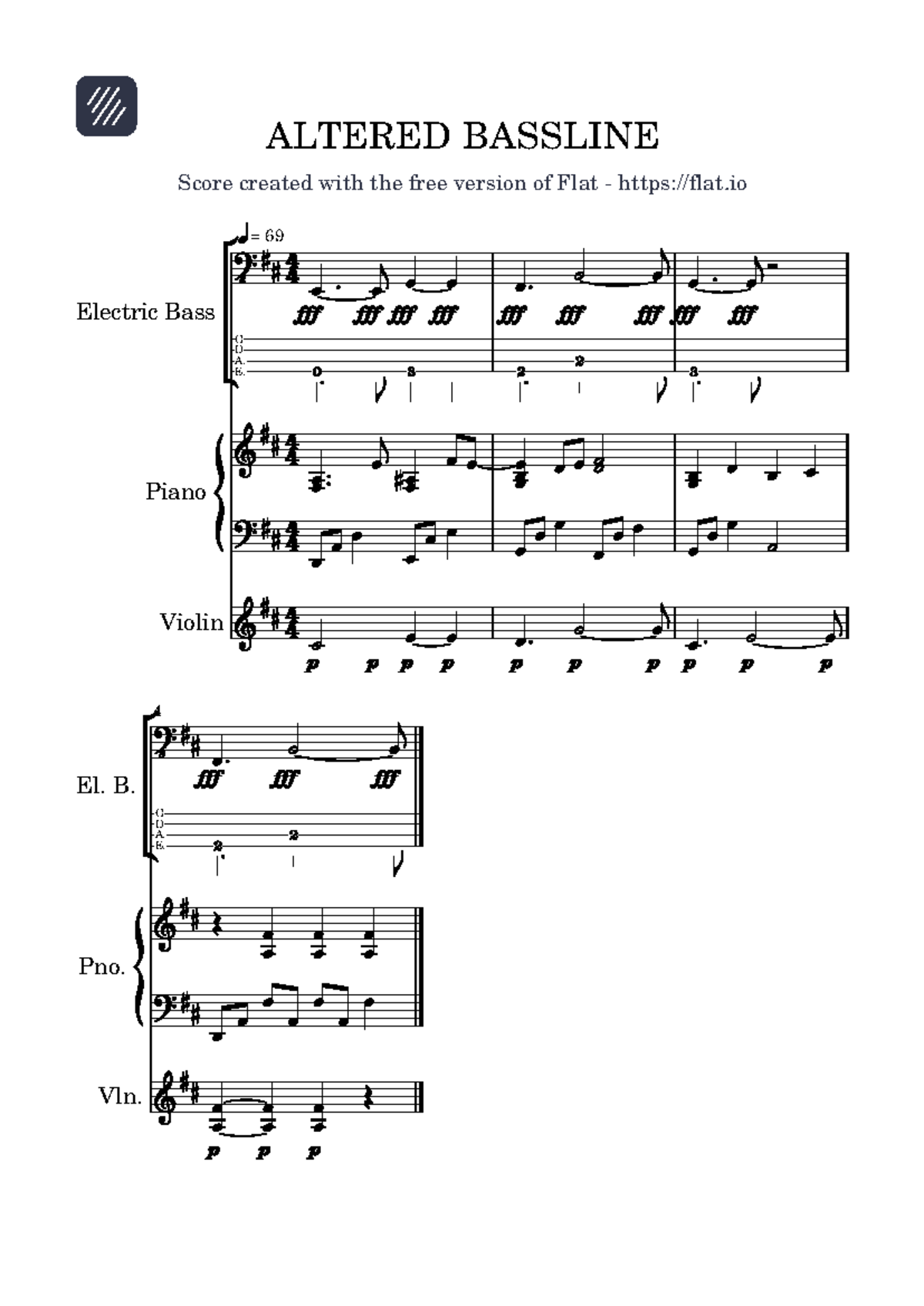 Altered Bassline - yurr - HSCRE1 - Electric Bass Piano Violin = 69 E, A ...