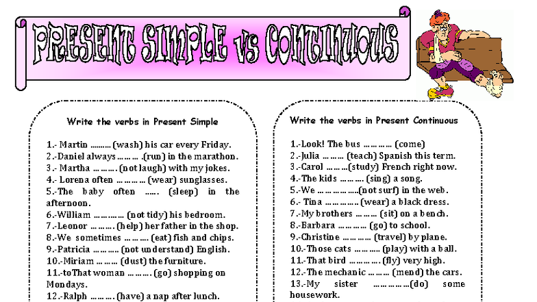 Present Simple vs Present Continuous: Verbs Practice - Studocu