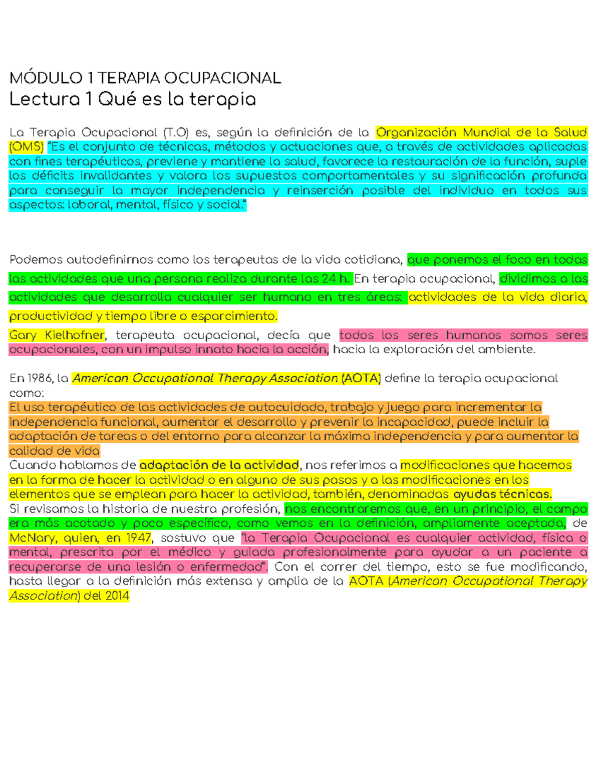 Módulo 1 Terapia ocupacional: introducción y fundamentos esenciales ...