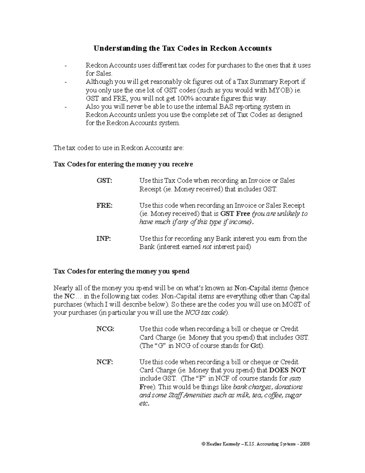 How to use the tax codes for the Reckon account - Understanding the Tax ...
