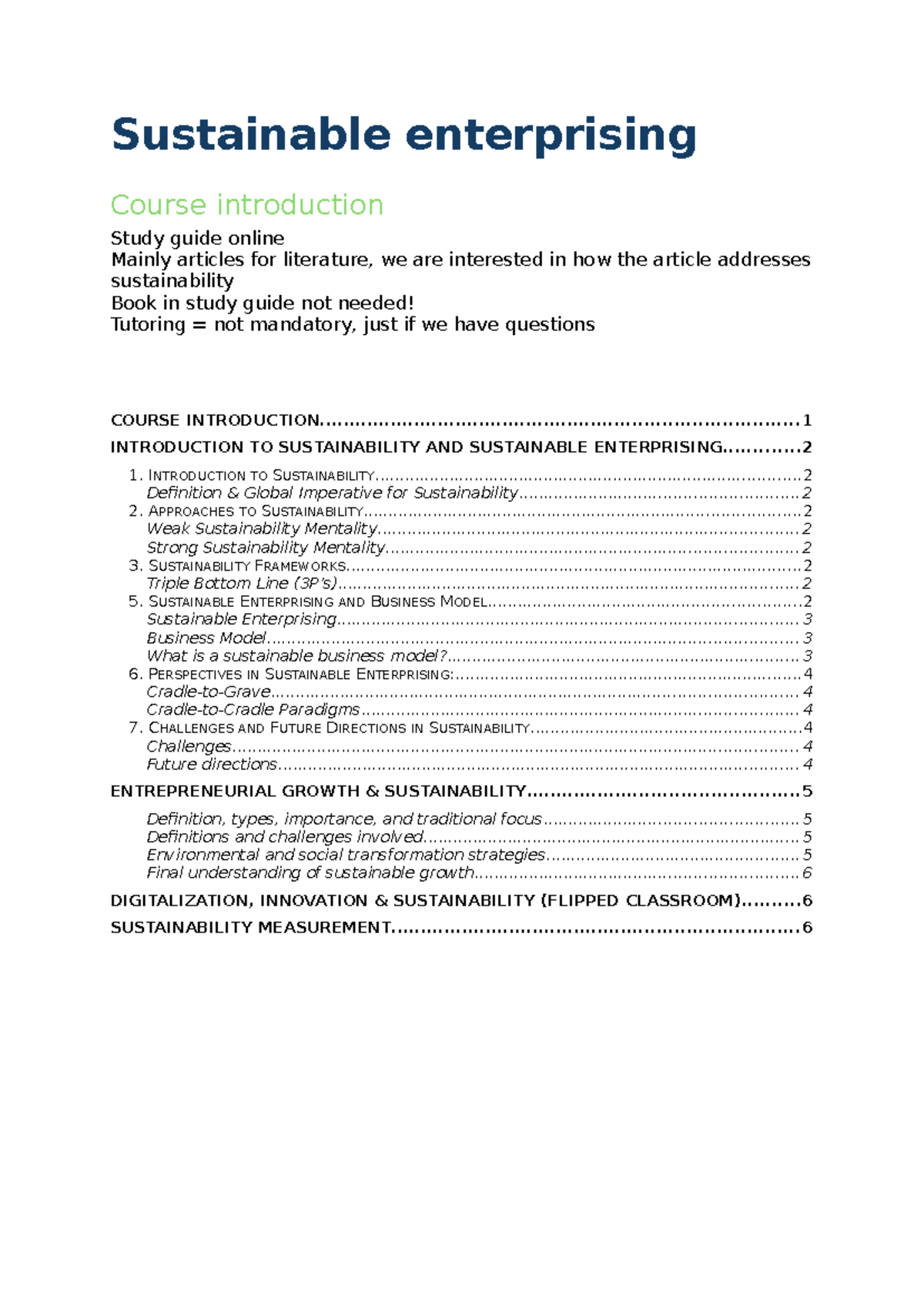 Sustainable Enterprising: Course Introduction Study Guide (SUST 101 ...