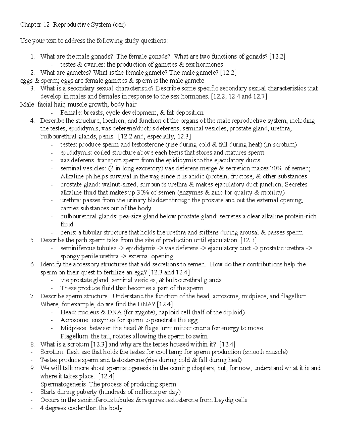 Ch12 Reproductive System Study Questions & Answers (OER) - Studocu