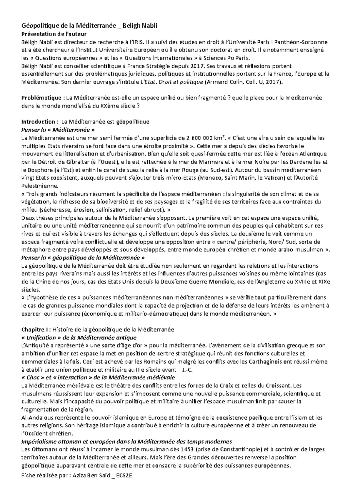 GÃ©opolitique de la m Ã©diterran Ã©e de B Nabli par A Ben Sa Ã¯d - Présentation de l’auteur ...