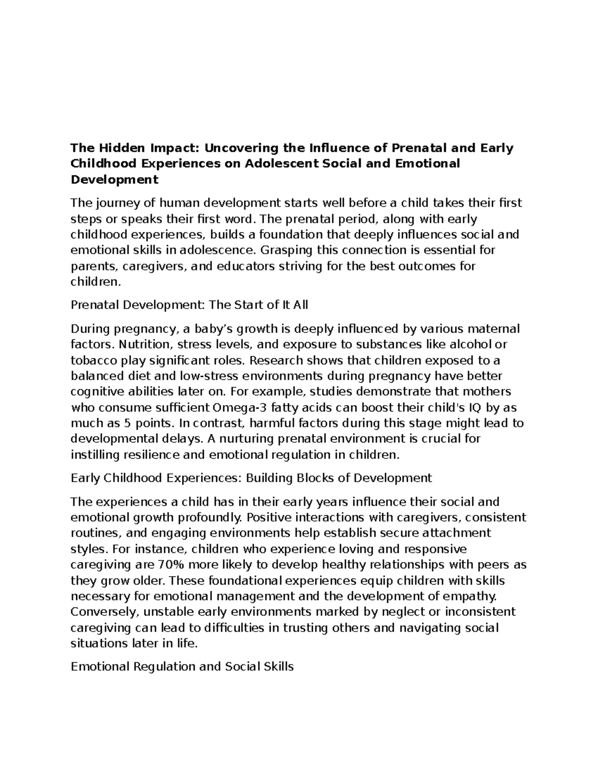 EDU354 Week 4: The Impact of Early Experiences on Adolescent ...