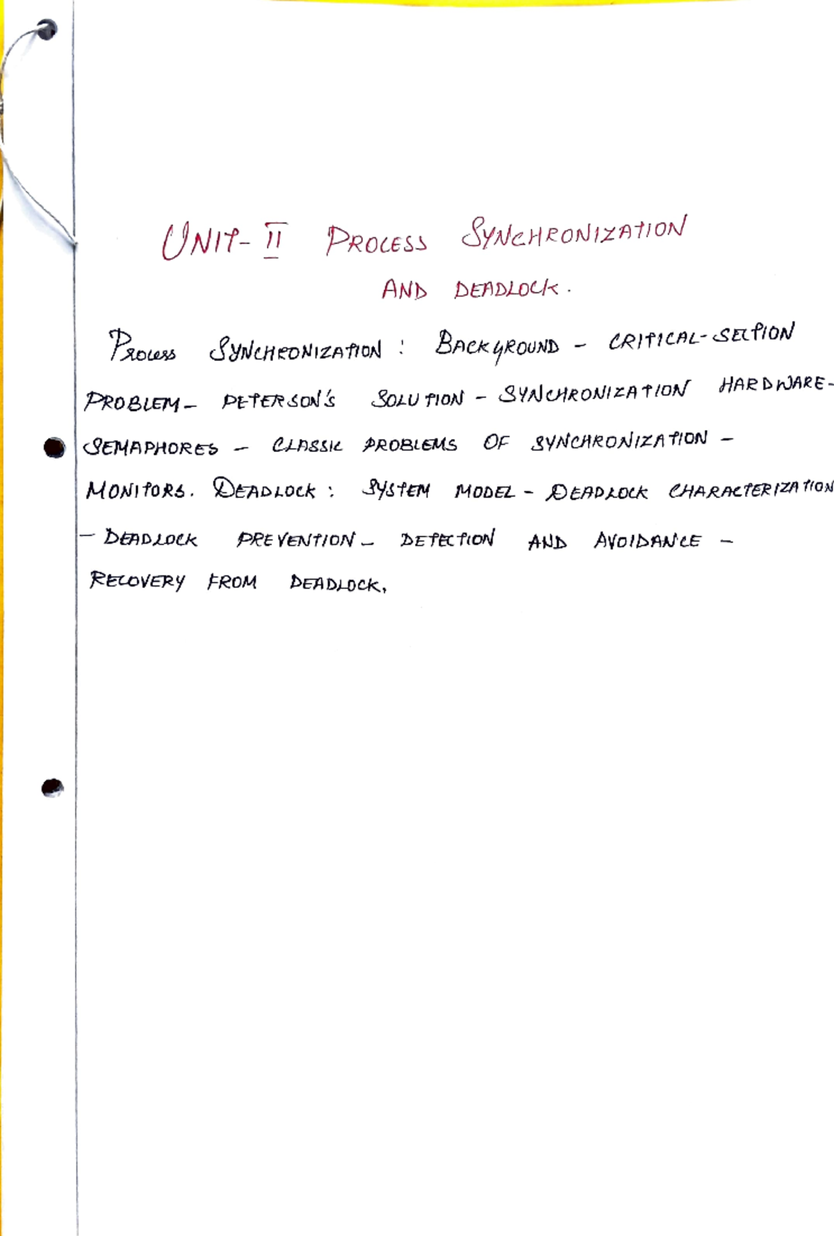 OS - UNIT 2: Process Synchronization & Deadlock Overview - Studocu