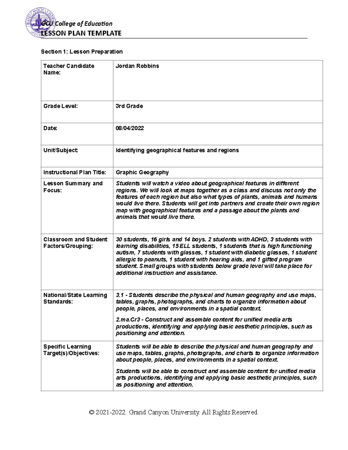 World History Lesson Plan for 3rd Grade: Graphic Geography - Studocu