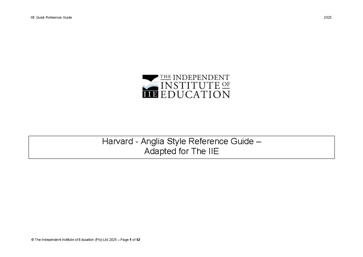 IIE Harvard Anglia Style Reference Guide 2025: Quick Reference for ...