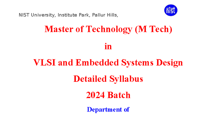 M.Tech. (VLSI & Embedded Systems) Detailed Syllabus 2024 Batch - Studocu