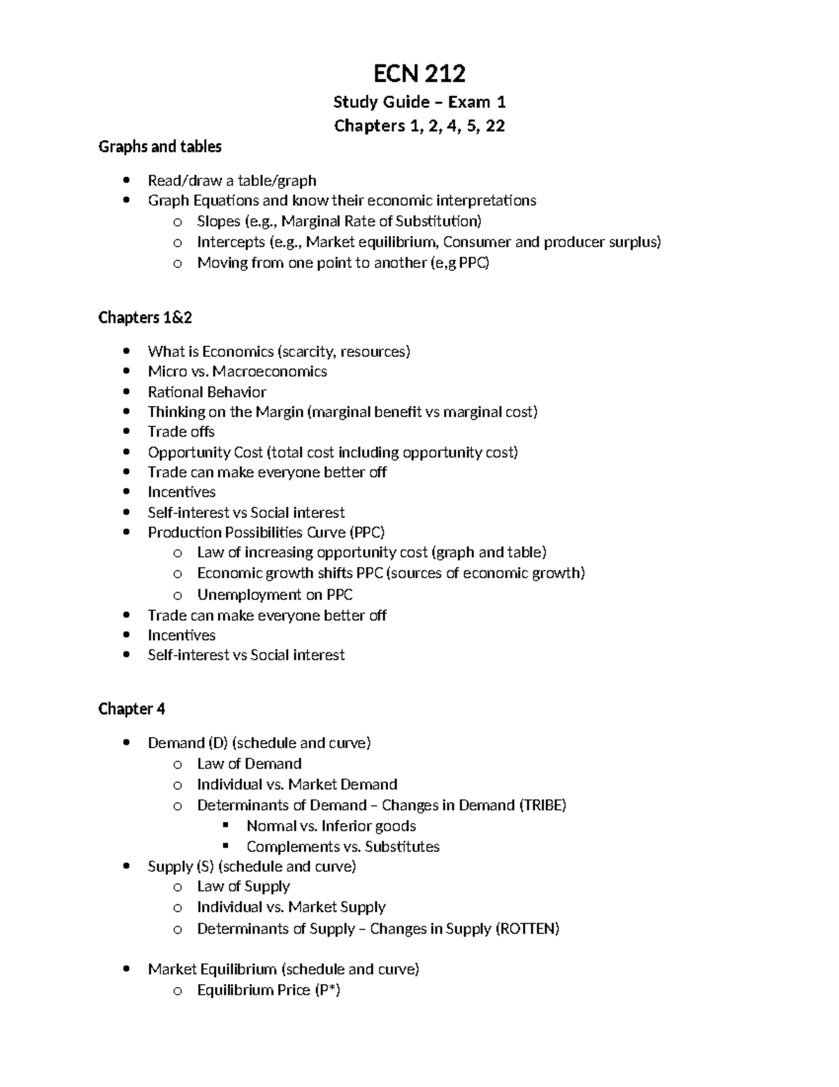 ECN 212 Study Guide for Exam 1: Key Concepts and Graphs - Studocu