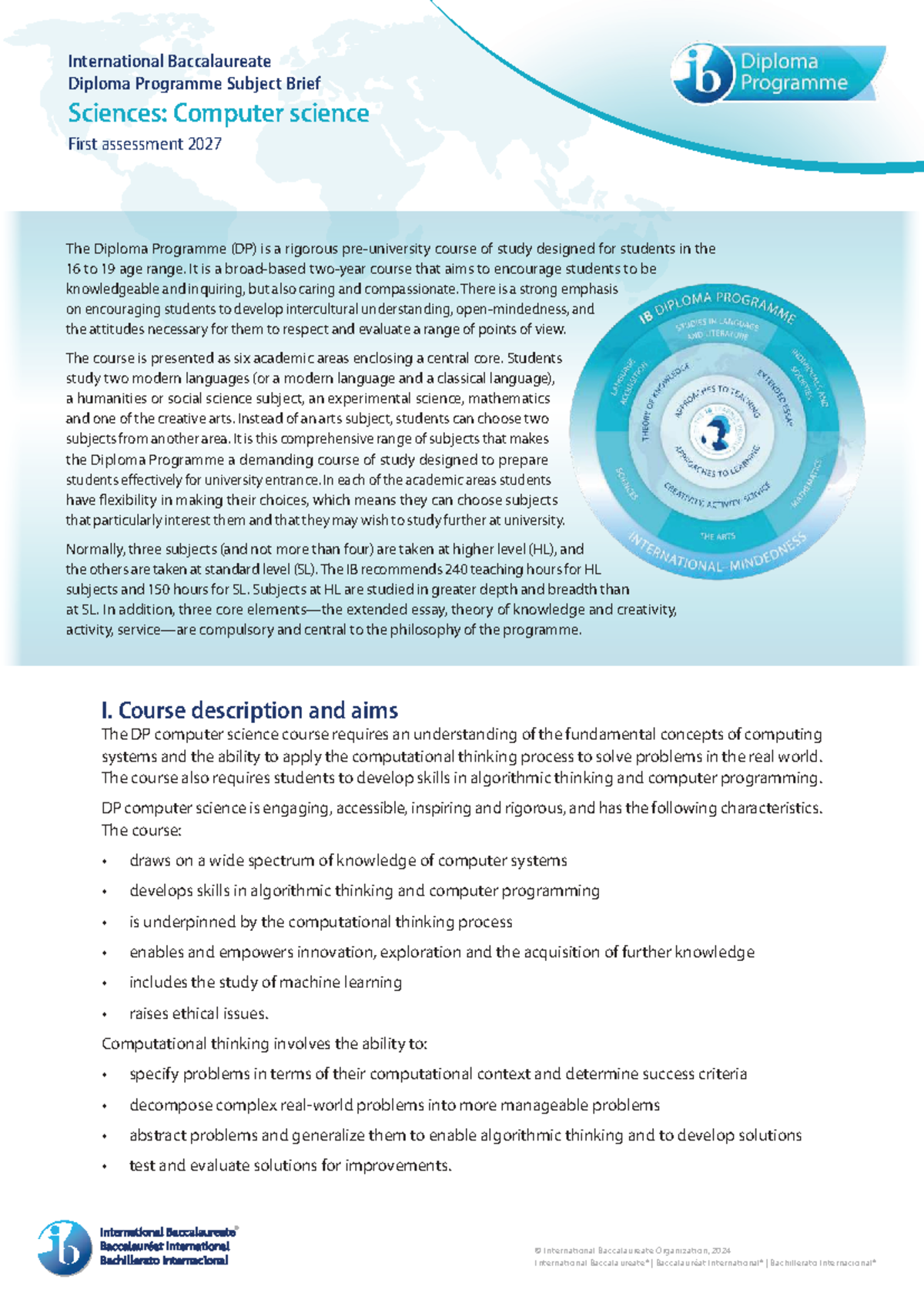 IB DP Computer Science Subject Brief: First Assessment 2027 - Studocu