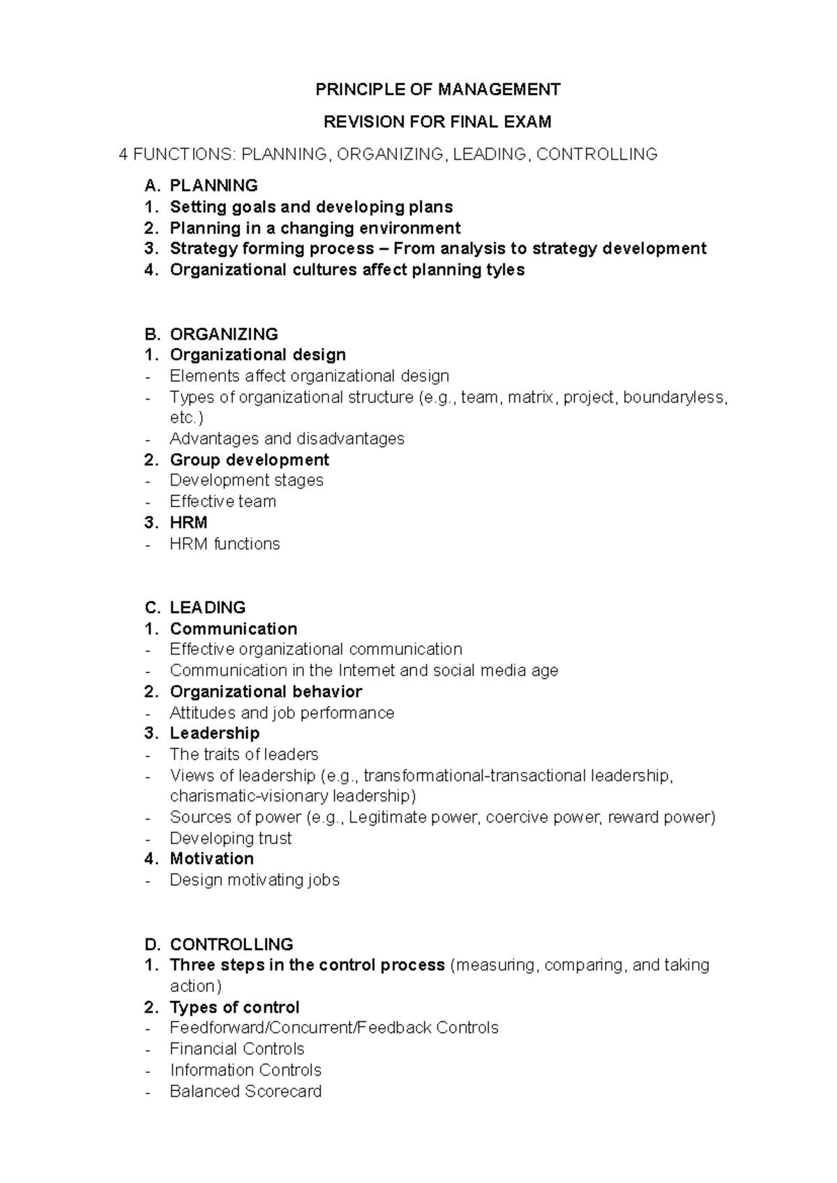 Revision ON Principle OF Management - PRINCIPLE OF MANAGEMENT REVISION ...