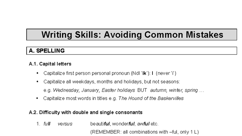 DEF Writing Skills: Avoiding Common Mistakes in English - Studocu