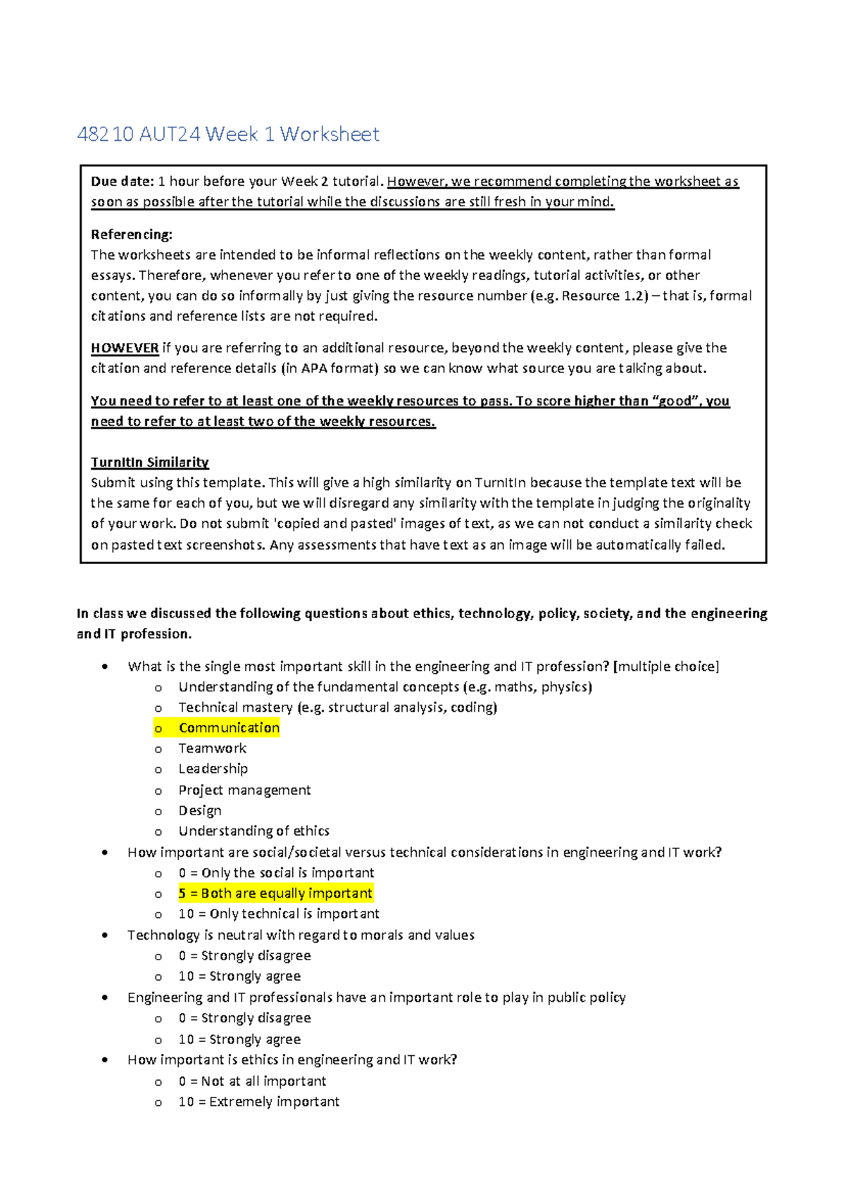 48210 AUT24 - Week 1 Ethics in Engineering and IT Worksheet - Studocu