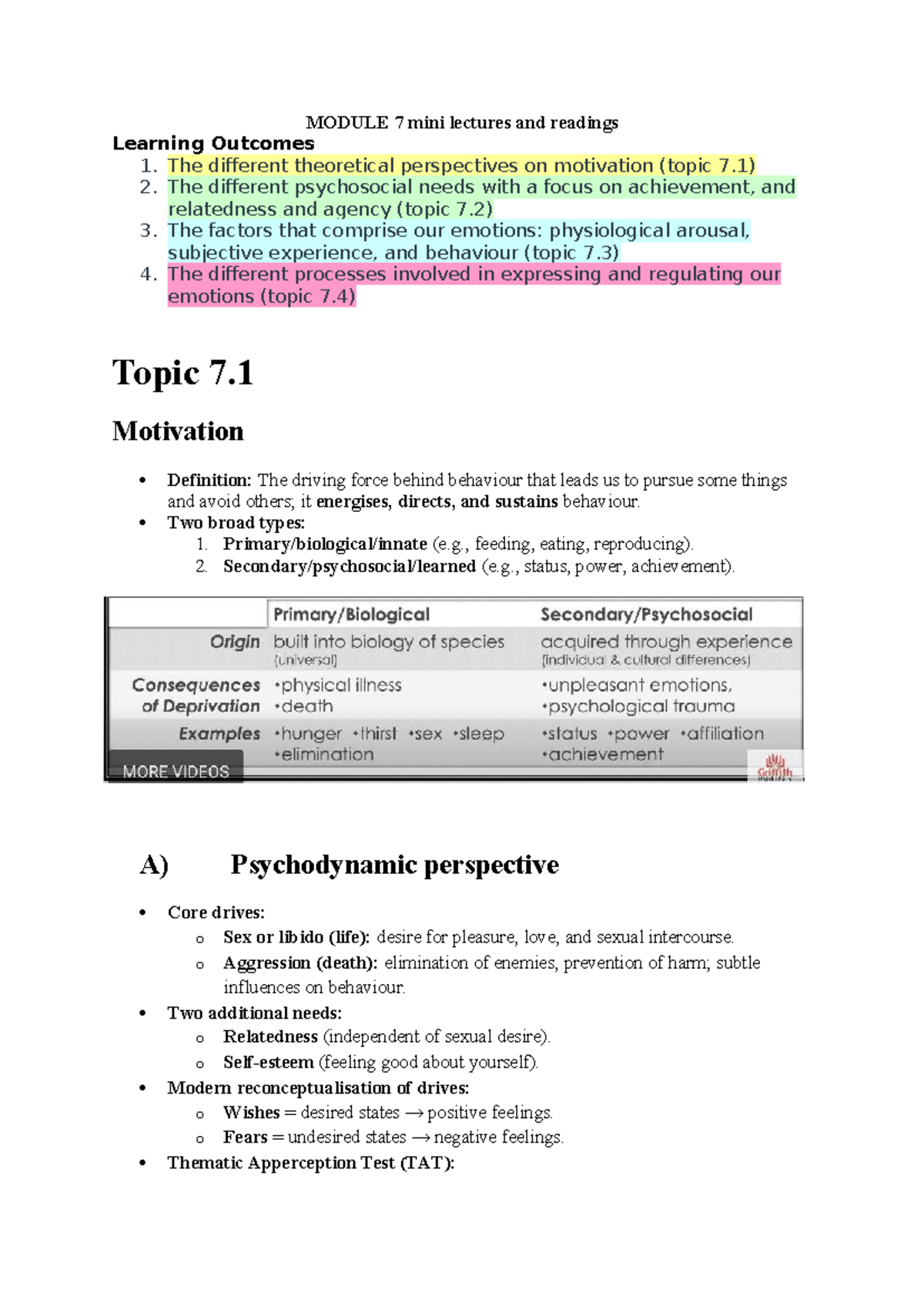 1002PSY Module 7-9: Motivation, Emotion, and Health Psychology Insights ...