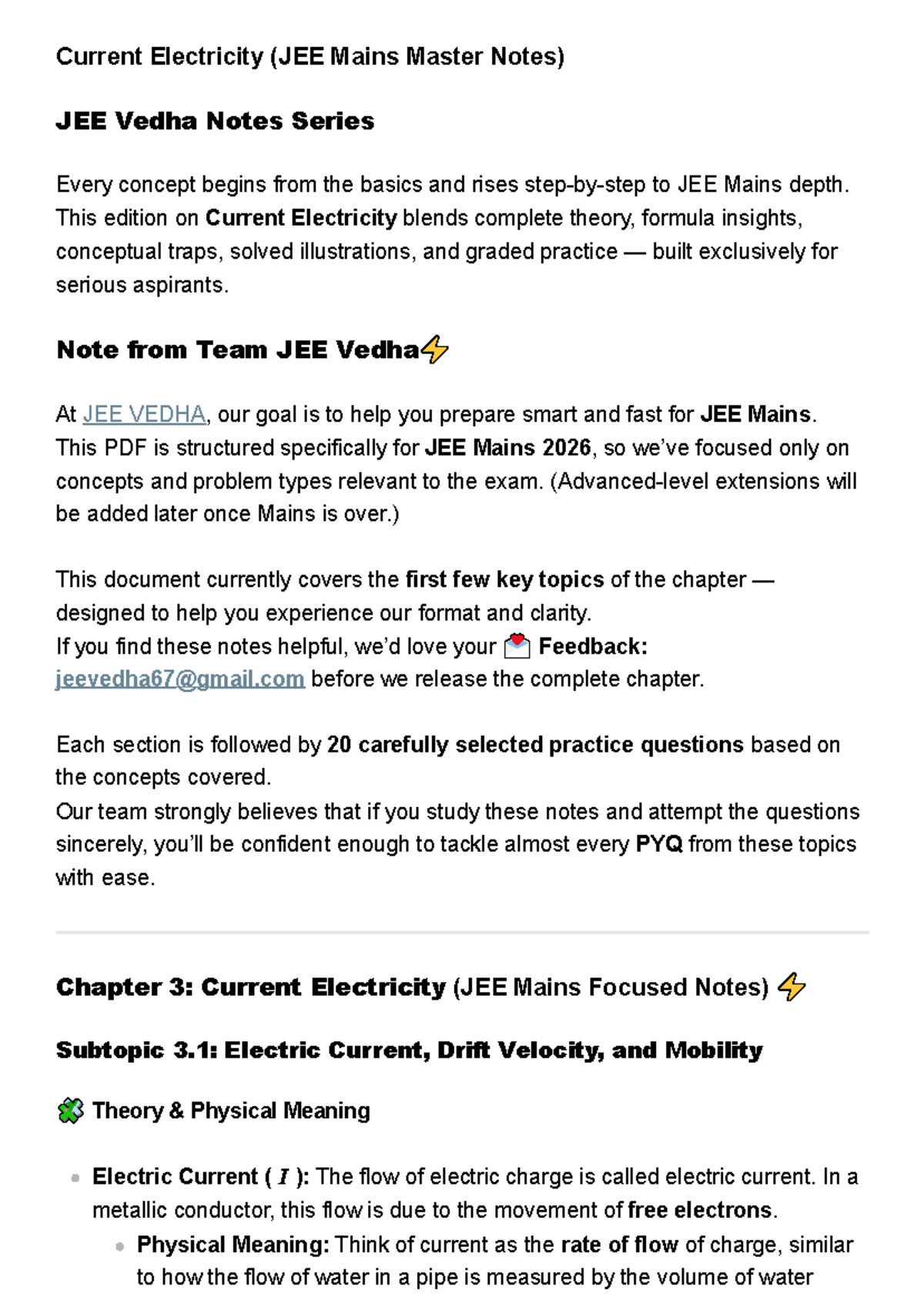 Current Electricity Master Notes for JEE Mains 2026 - Studocu