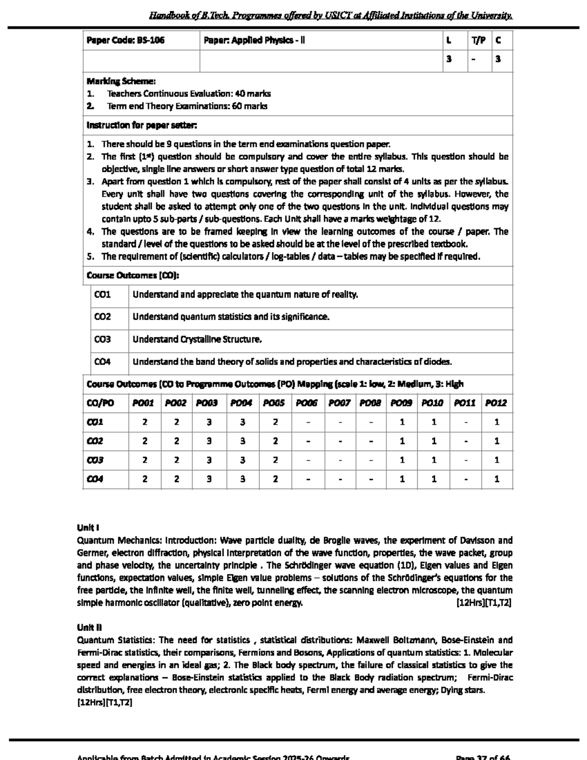 B. Tech. Applied Physics II Syllabus - USICT (Paper Code: Ap 2) - Studocu
