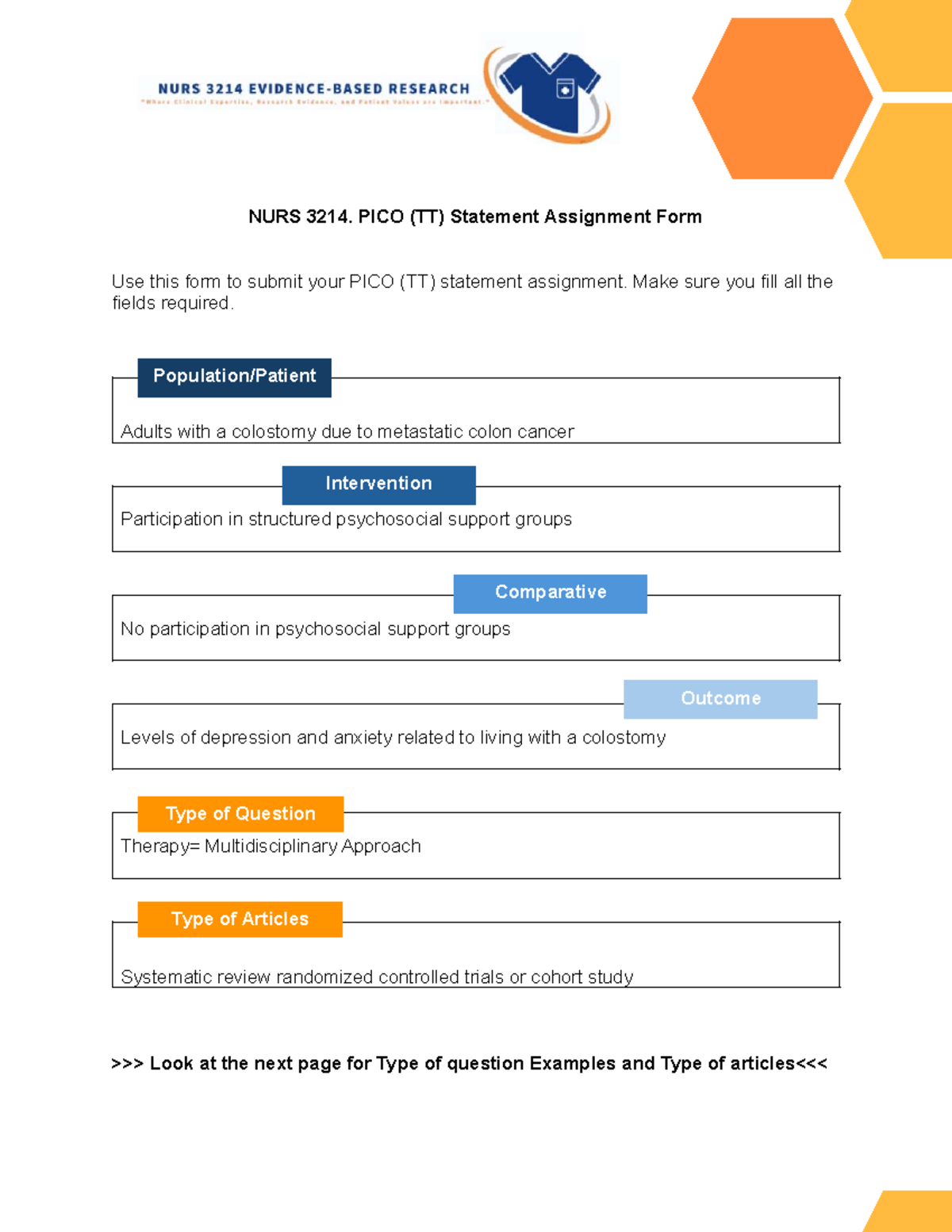NURS 3214. PICO (TT) Statement Assignment Guidelines - Studocu