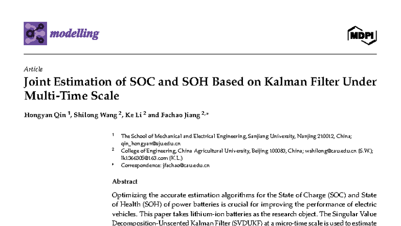 Joint Estimation of SOC and SOH Using Kalman Filter Techniques - Studocu
