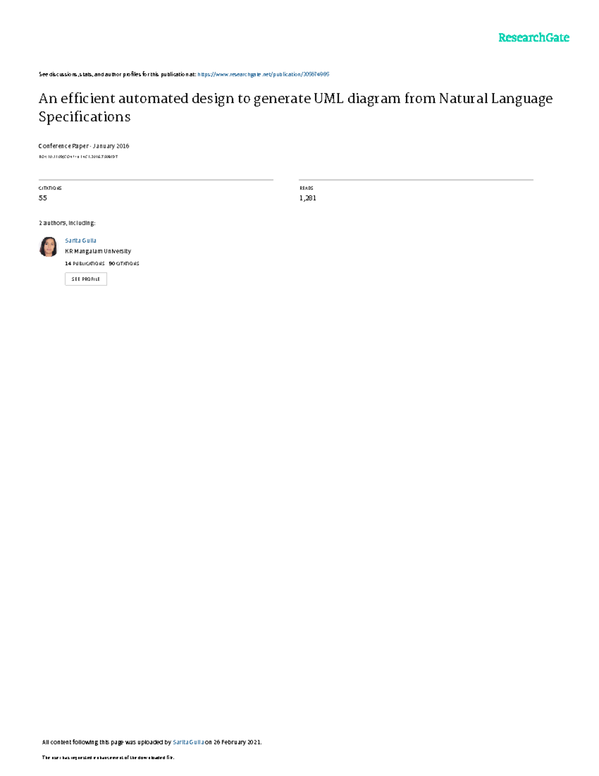 Automated UML Diagram Generation from Natural Language Specs - CSE 2016 ...