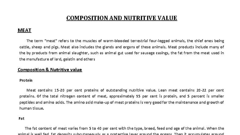 Meat, Fish & Egg: Composition and Nutritive Value Overview - Studocu