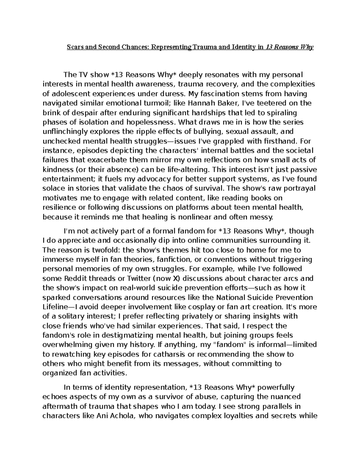 5-1 - Essay on Trauma and Identity in 13 Reasons Why - Studocu