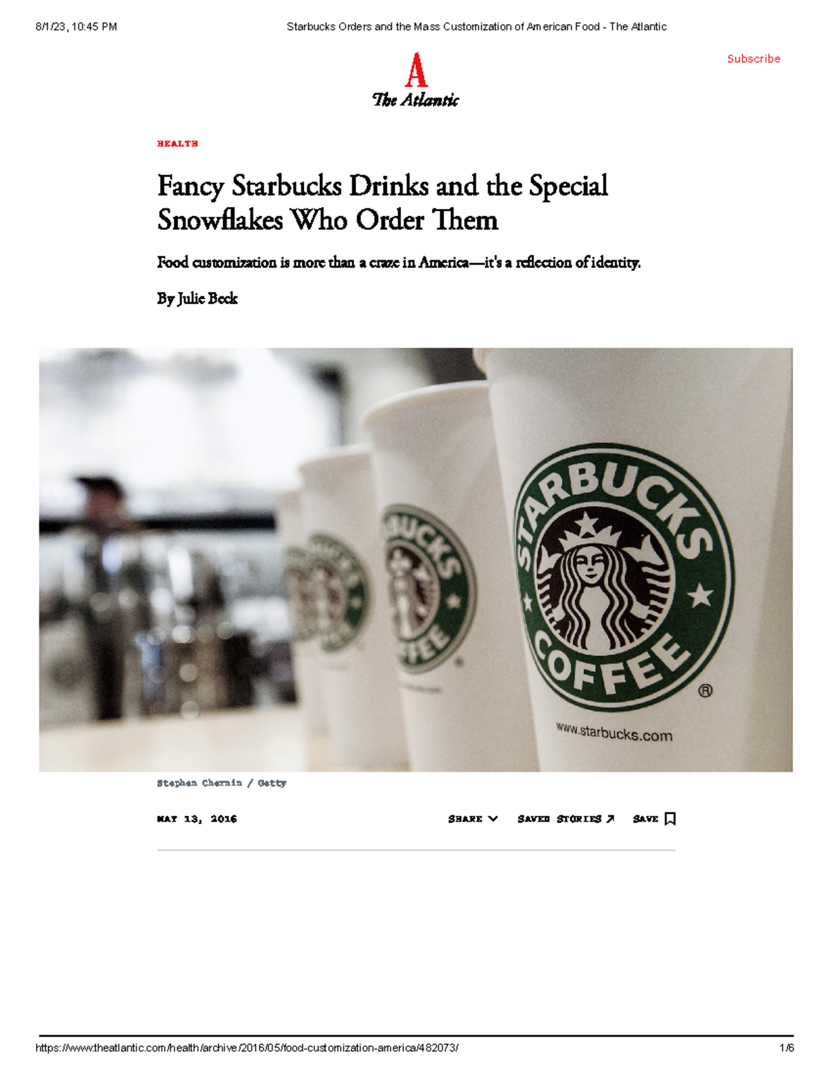 Starbucks Orders & Mass Customization of American Food Insights - Studocu
