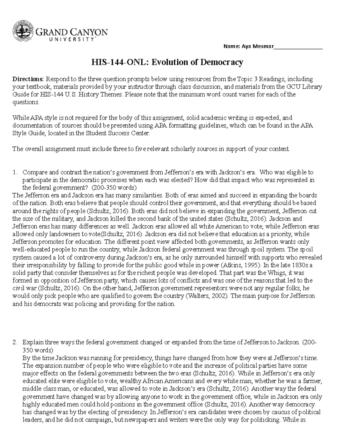 His 144 week 3 - the evolution of democracy worksheet - Name: Aya ...