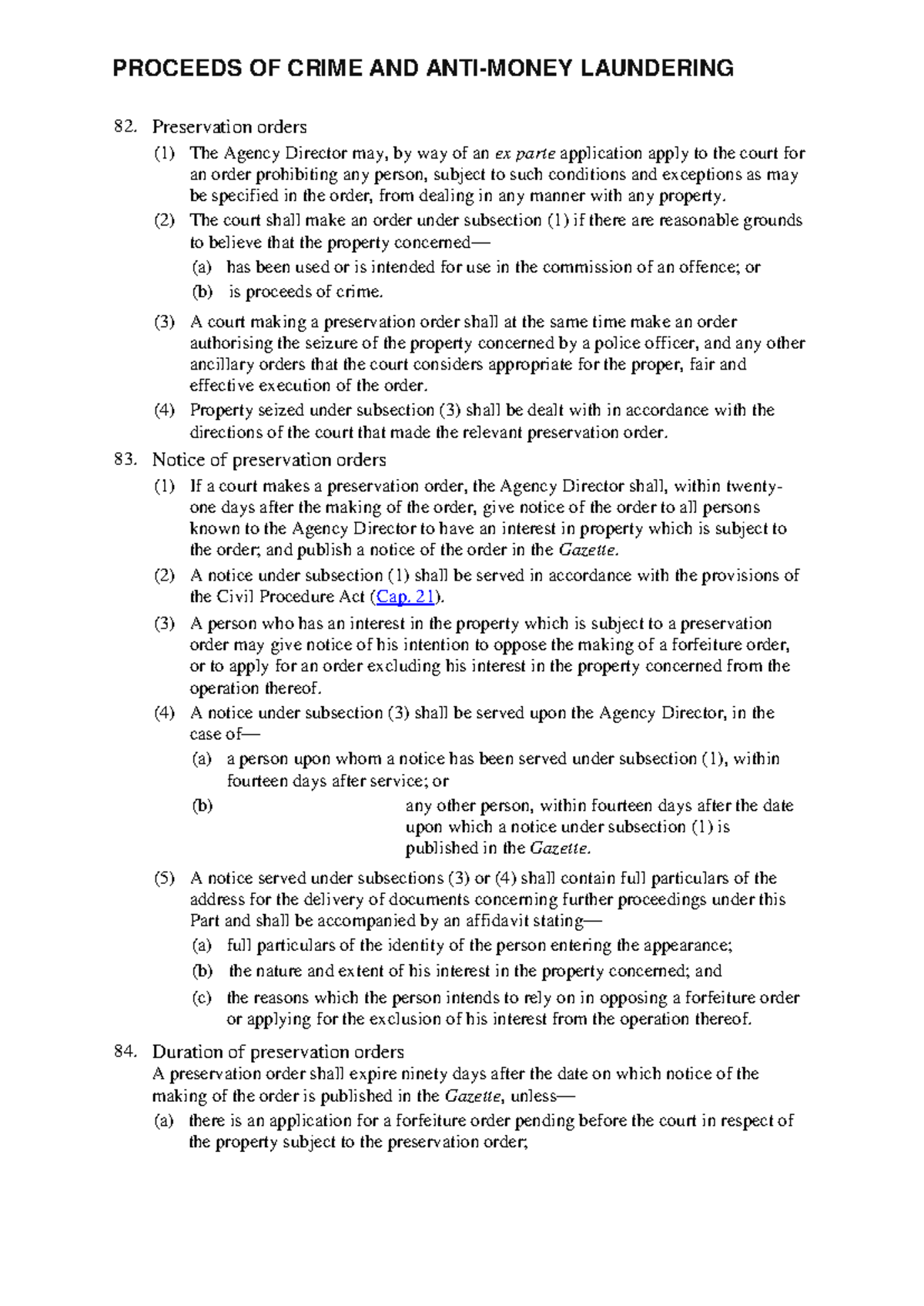 SEC 82 - Freezing Orders: Proceeds of Crime Preservation Guidelines ...