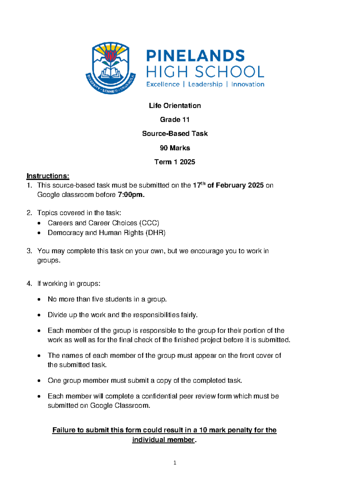 Grade 11 Life Orientation Term 1 Source-Based Task Guidelines - Studocu