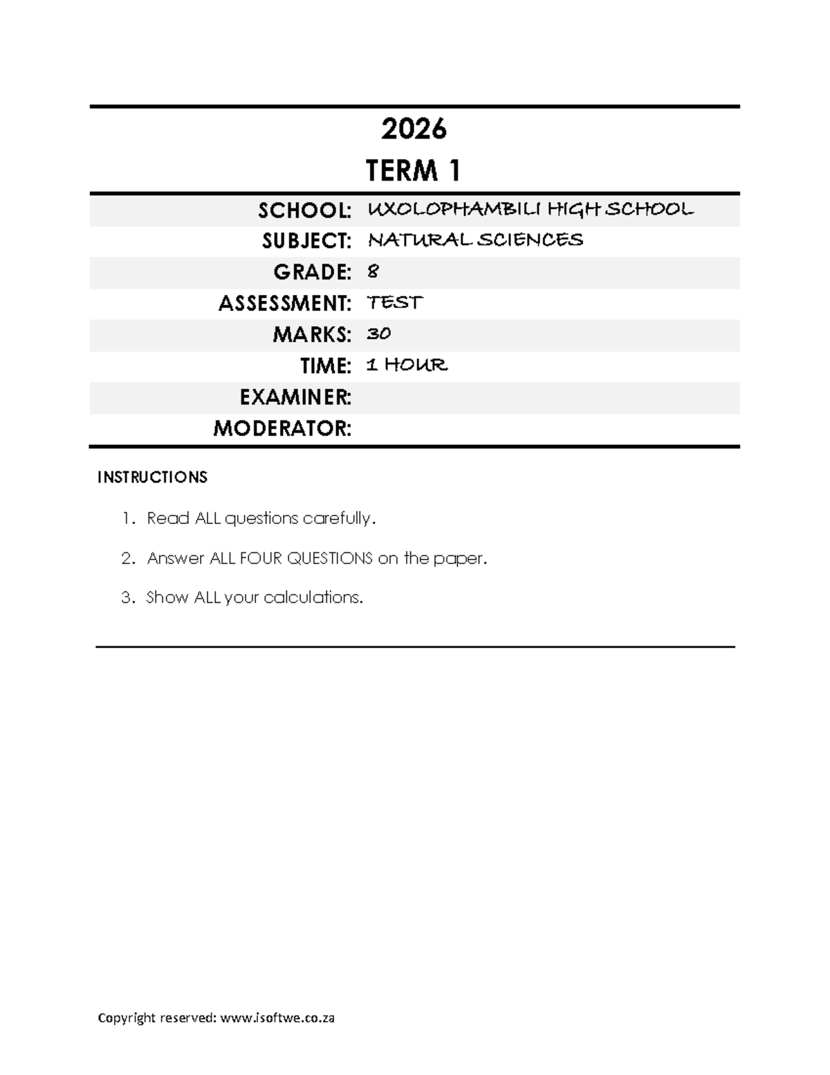 NTSC8 TERM 1 2026 GRADE 8 NATURAL SCIENCES TEST - Studocu