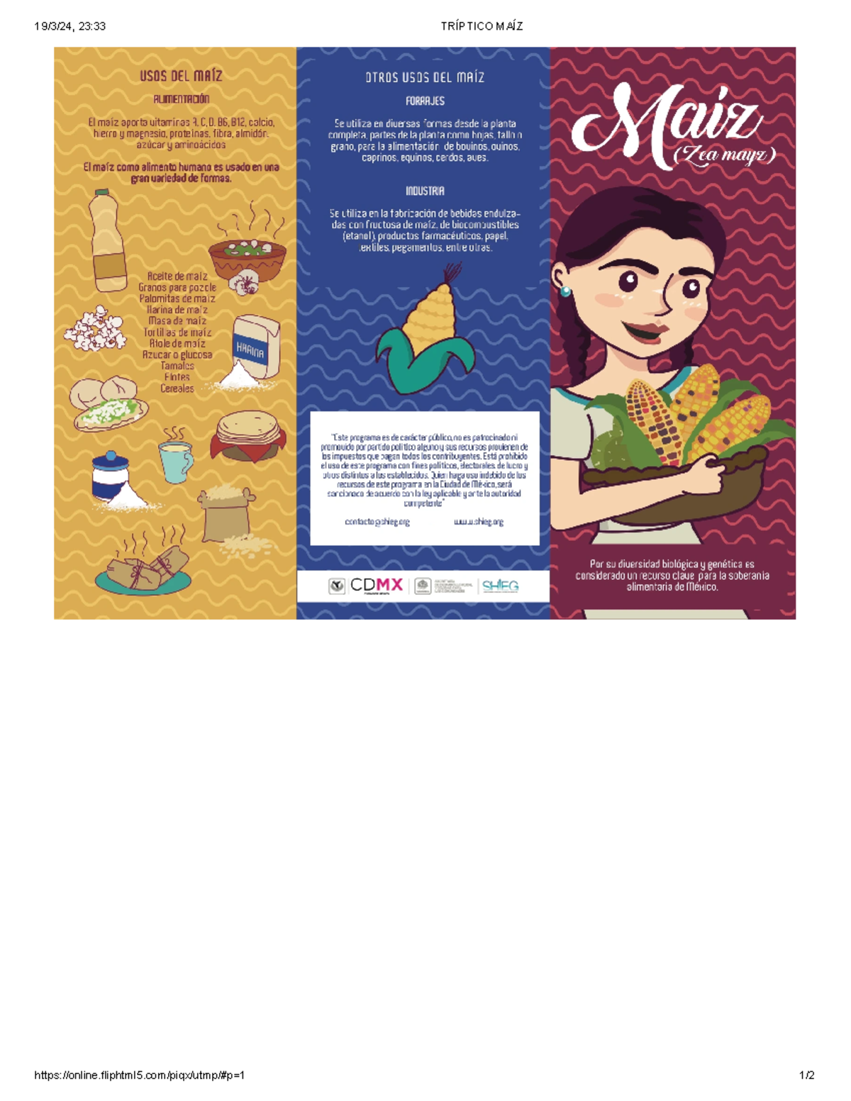 Tríptico Maíz Información Esencial Sobre El Cultivo De Maíz Studocu