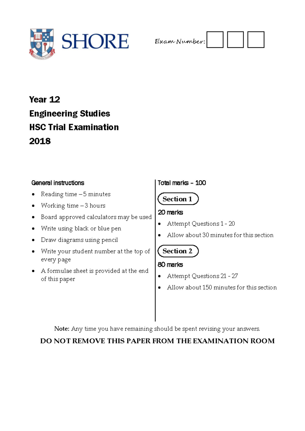 HSC Trial Exam 2018: Year 12 Engineering Studies - Studocu