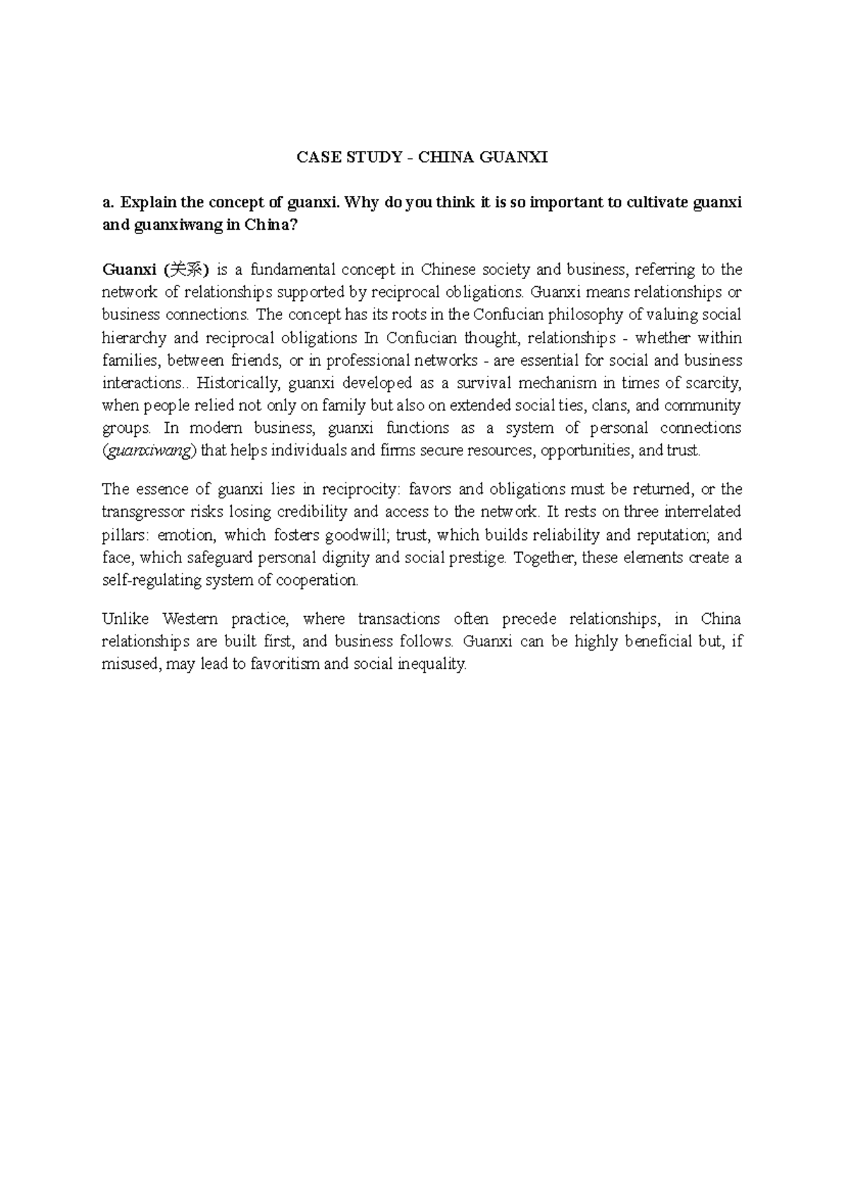 CASE STUDY: Understanding Guanxi and Guanxiwang in China - Studocu