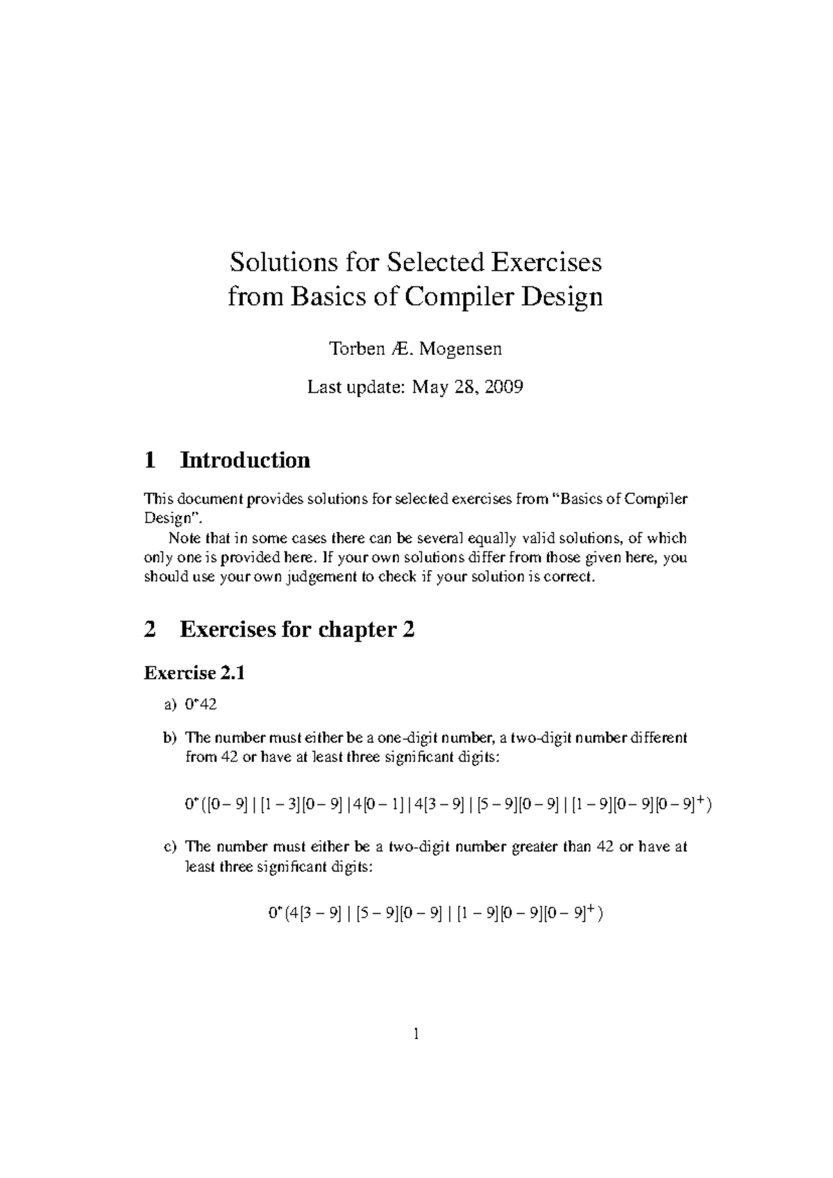 Solutions to Selected Exercises from Basics of Compiler Design - Studocu