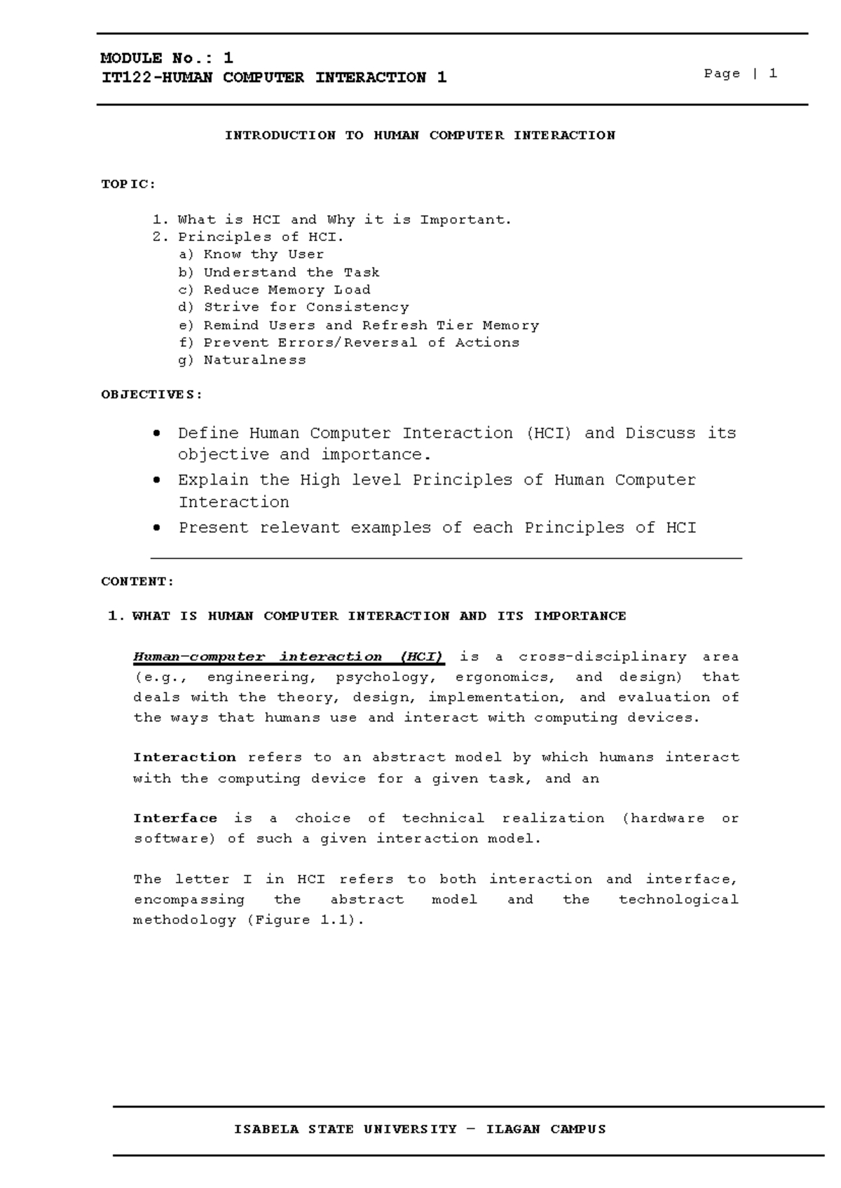 IT122 - Introduction to Human Computer Interaction - Module 1 Summary ...
