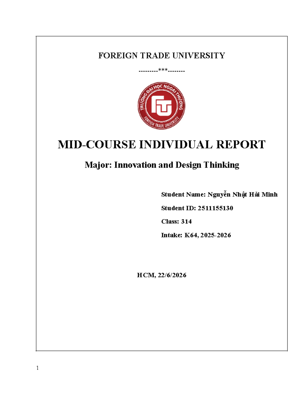 Individual Report: Career Roadmap Using Design Thinking (Course Code ...