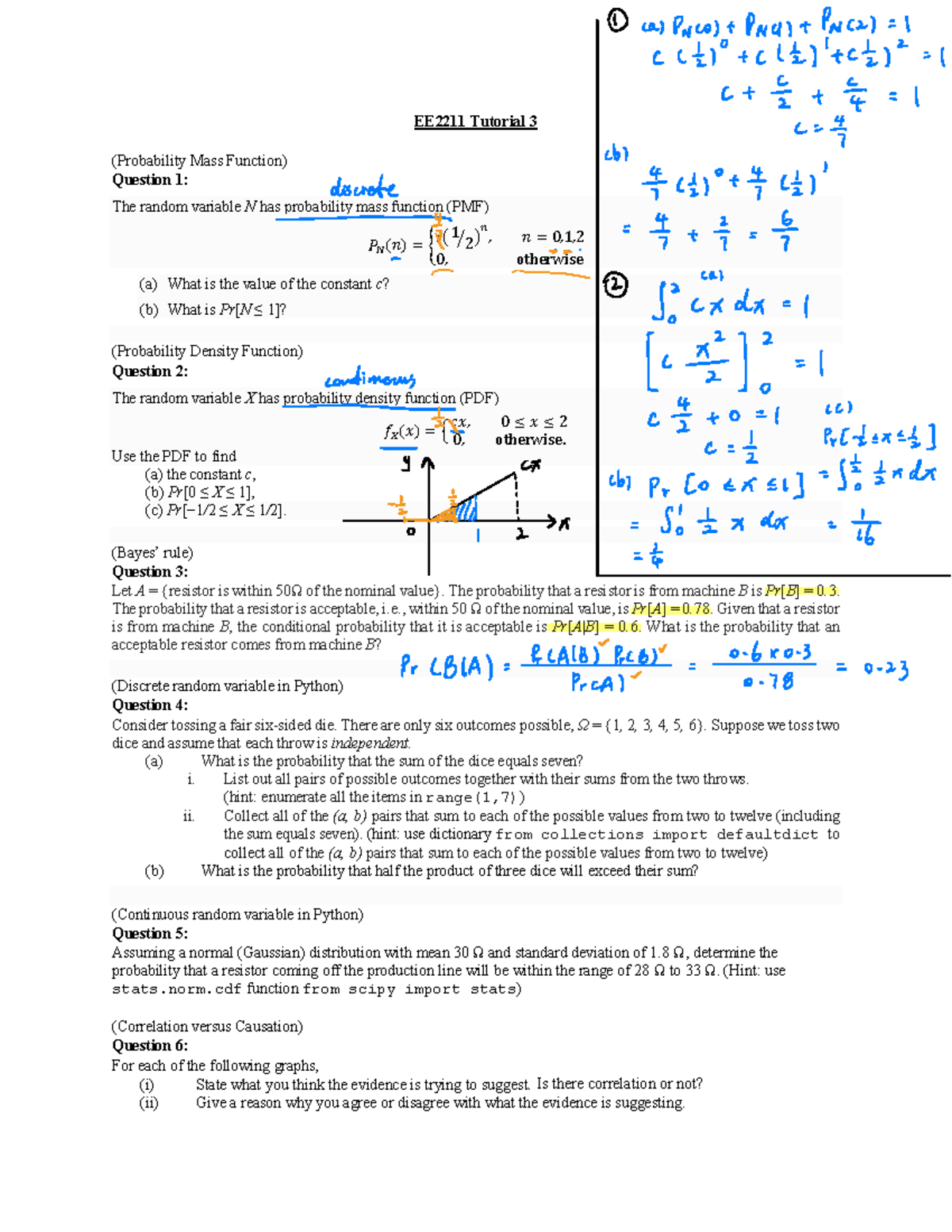 EE2211 Tutorial 3: Probability Mass Function & Random Variables - Studocu