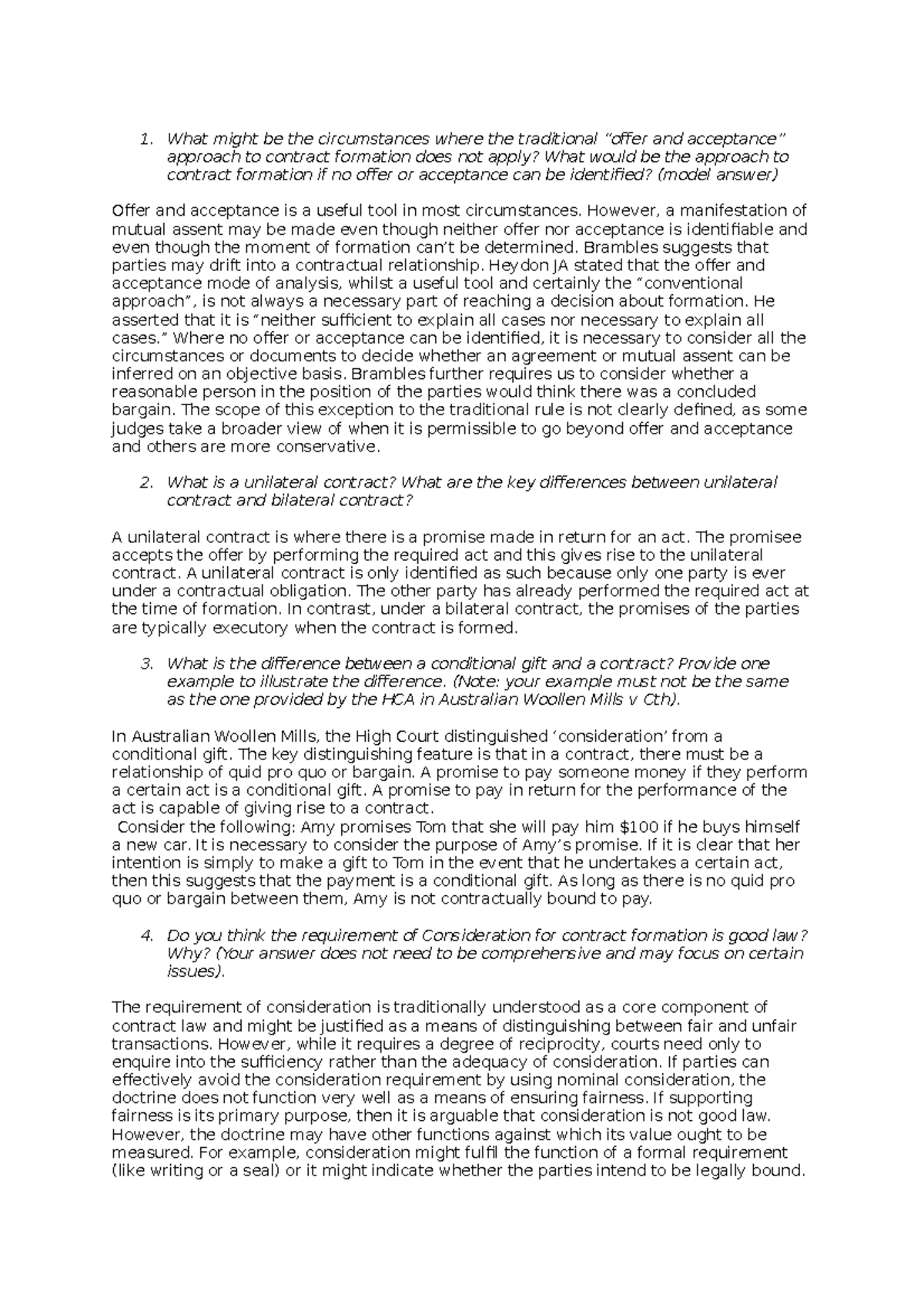 Contract Law Q&A & Scenarios (Course Code: LAW101) - Studocu