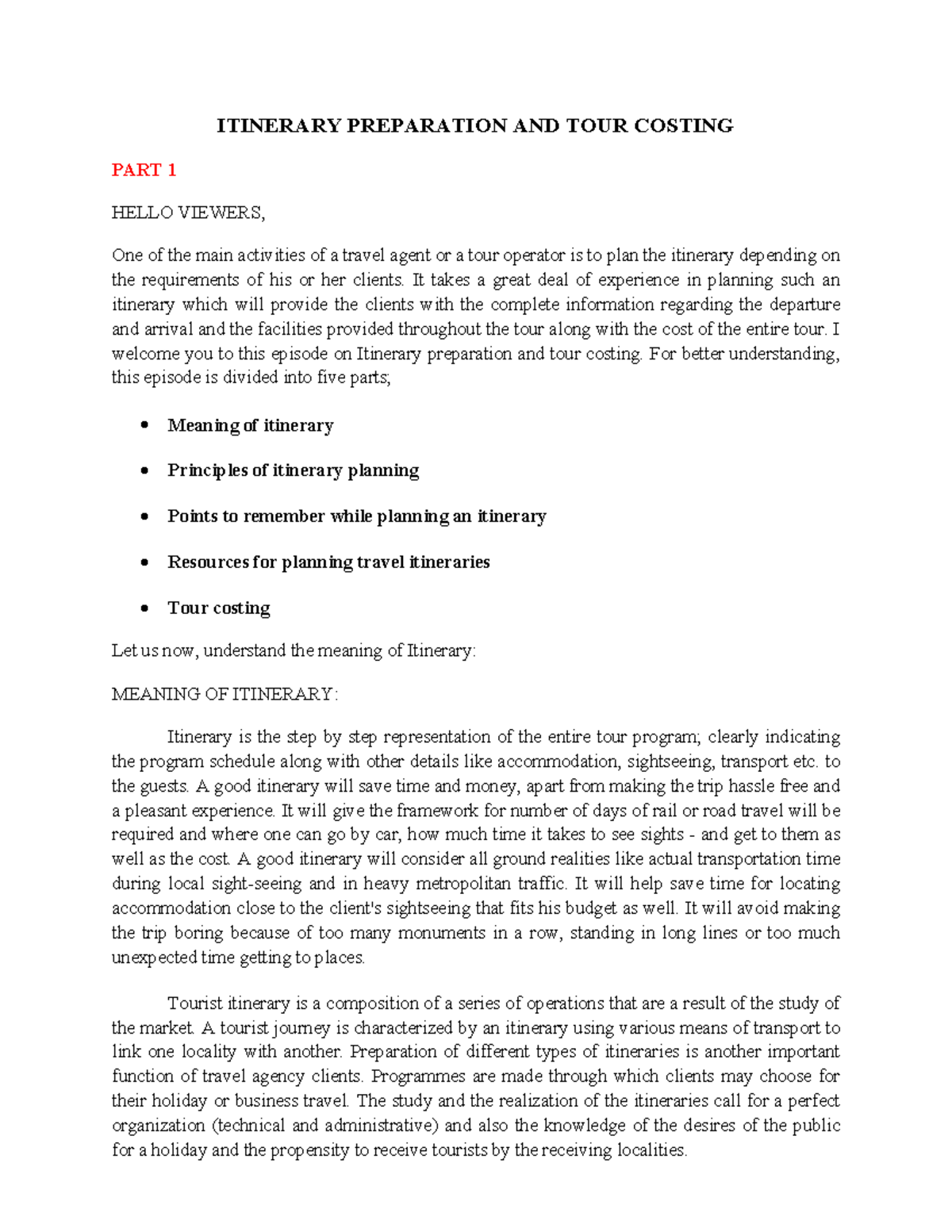 Itinerary Prep & Tour Costing Strategies: Key Insights & Guidelines ...