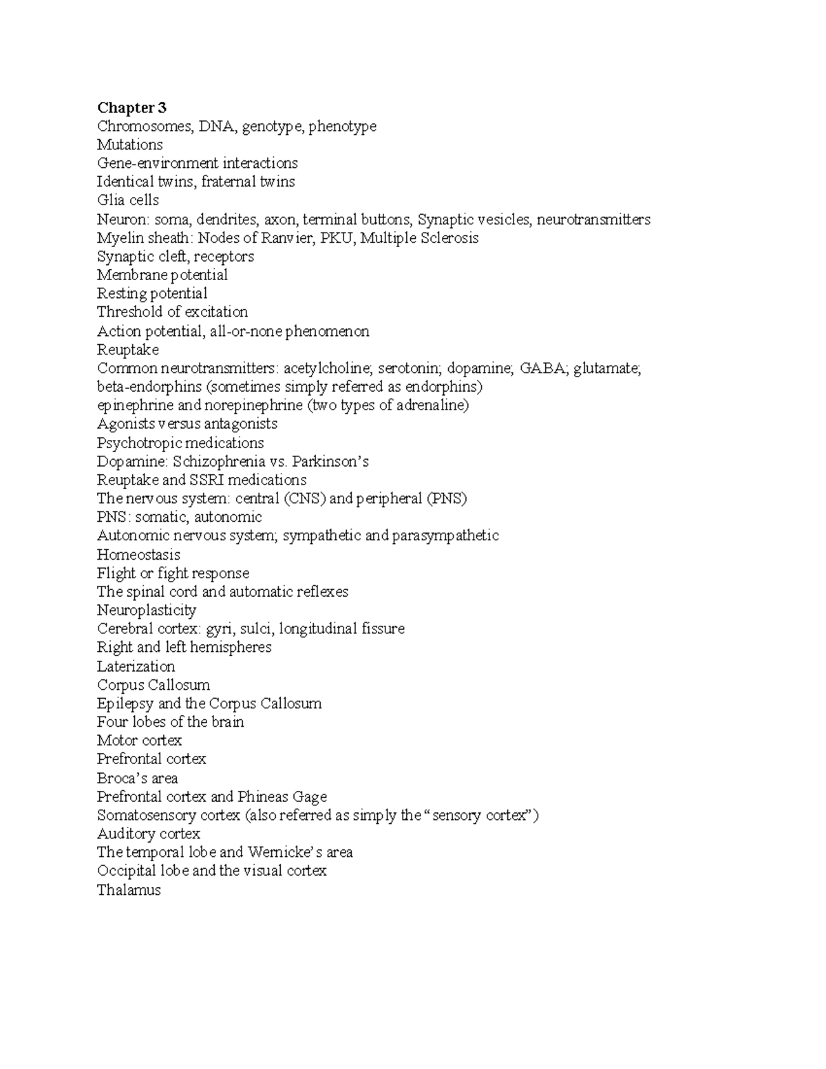 Biopsychology Lecture Notes: Brain Function & Neurotransmitter ...