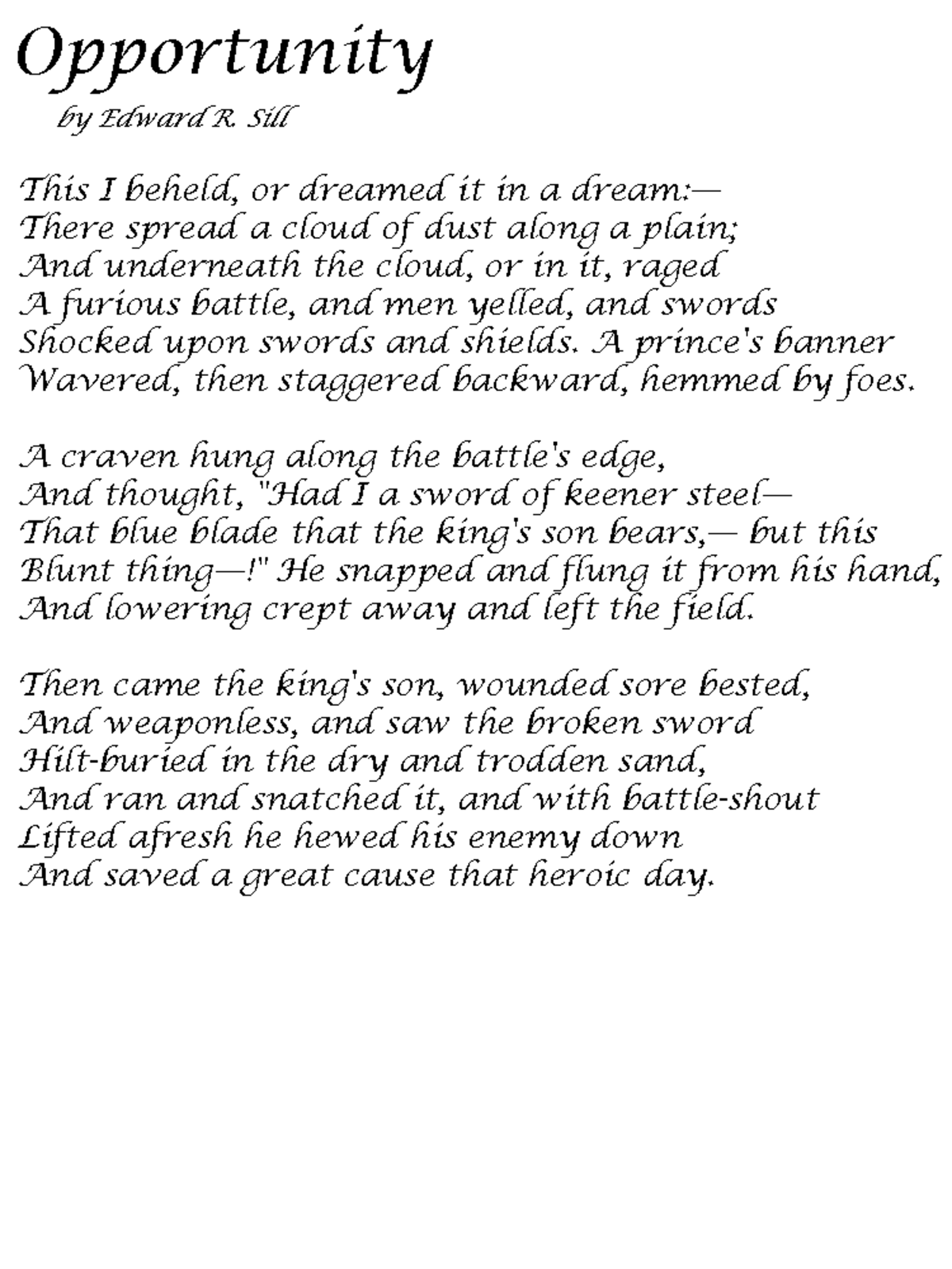 Calligraphy: Opportunity in Edward R. Sill's Poem Analysis - Studocu
