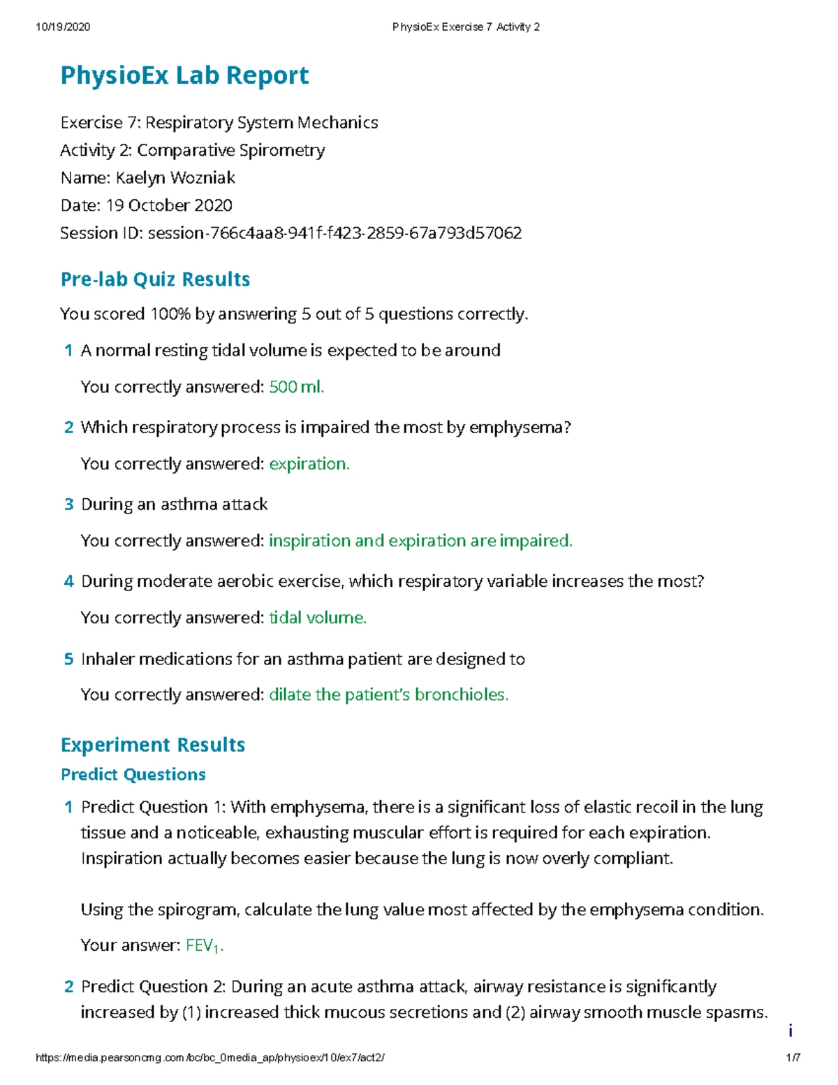 Physio Ex Exercise 9 Activity 1 - PhysioEx Lab Report Exercise 9: Renal ...